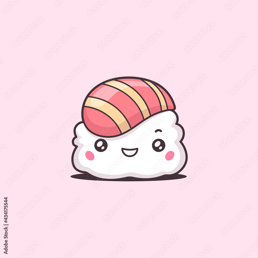 Nigiri sushi kawaii cartoon character vector illustration Stock Vector ...