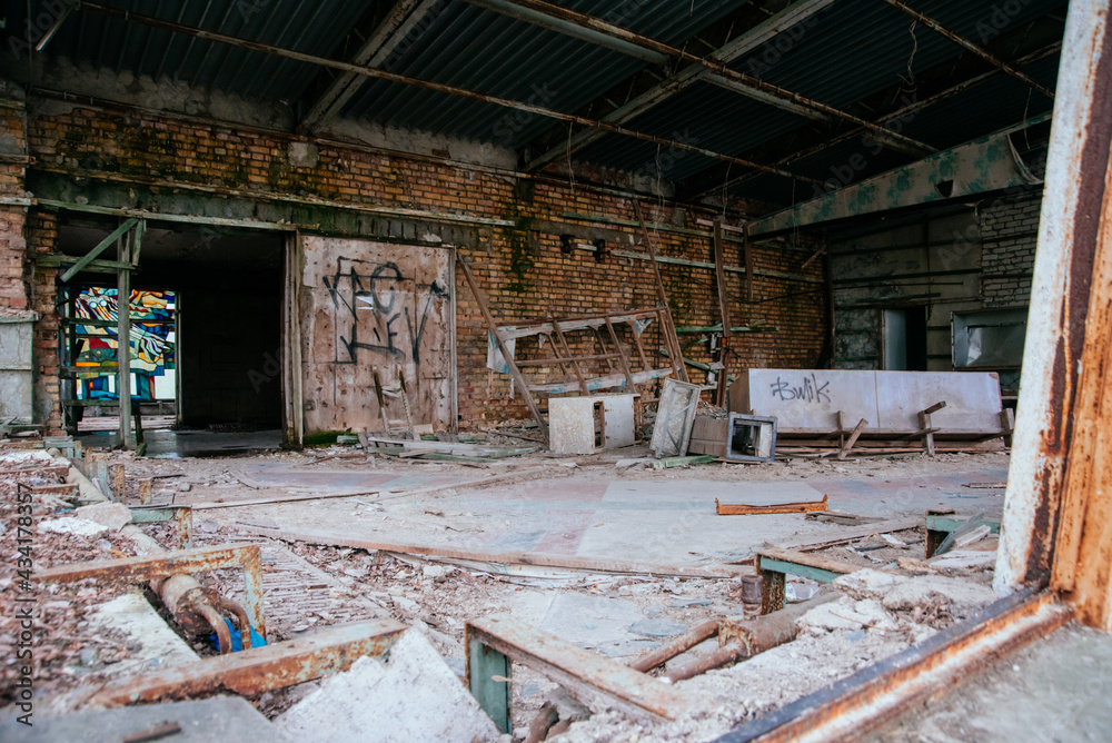 old broken radioactive buildings after nuclear power plant disaster in ...