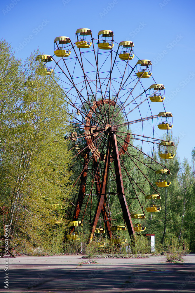 ferris wheel in amusement park. the most famous ghost town Pripyat near ...