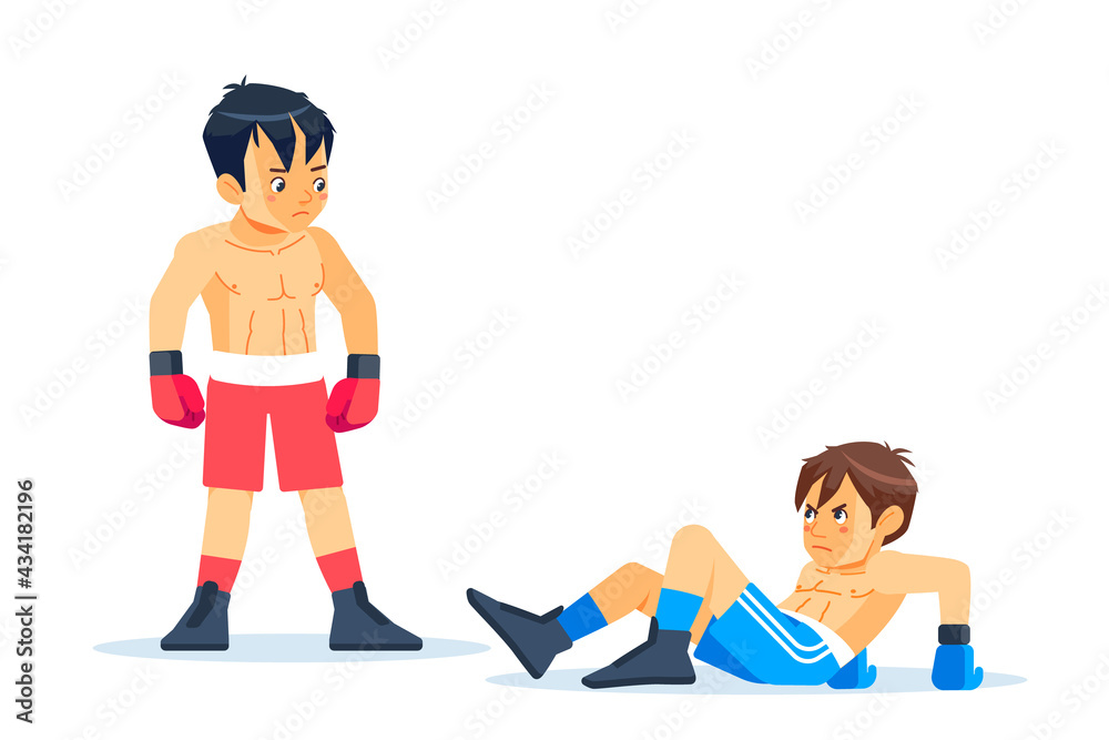 Vetor de Winner and a loser boxers. Beaten boxer lying on the floor ...