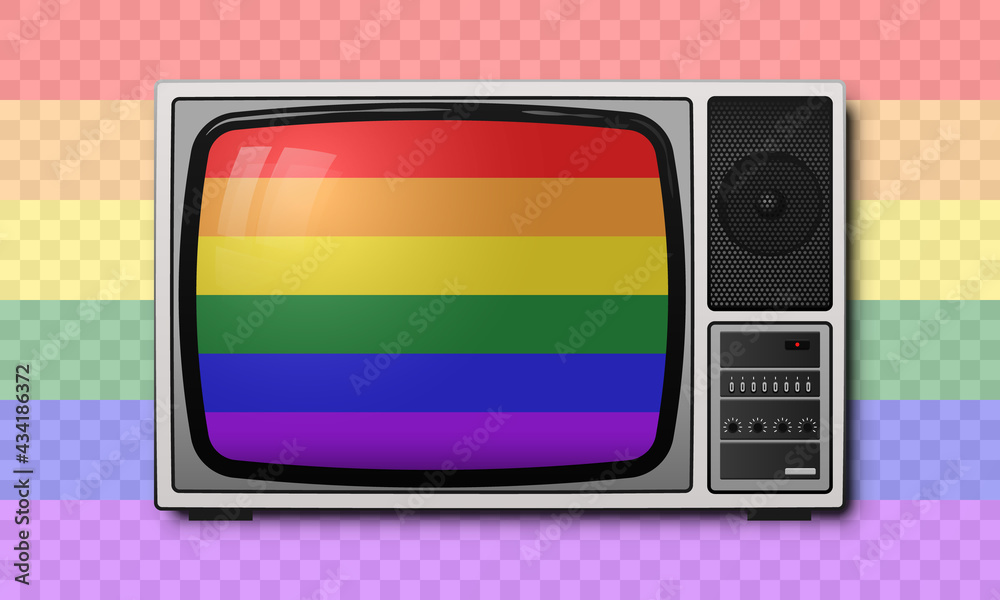 LGBT flag streaming on retro tv vector illustration. Pride month ...
