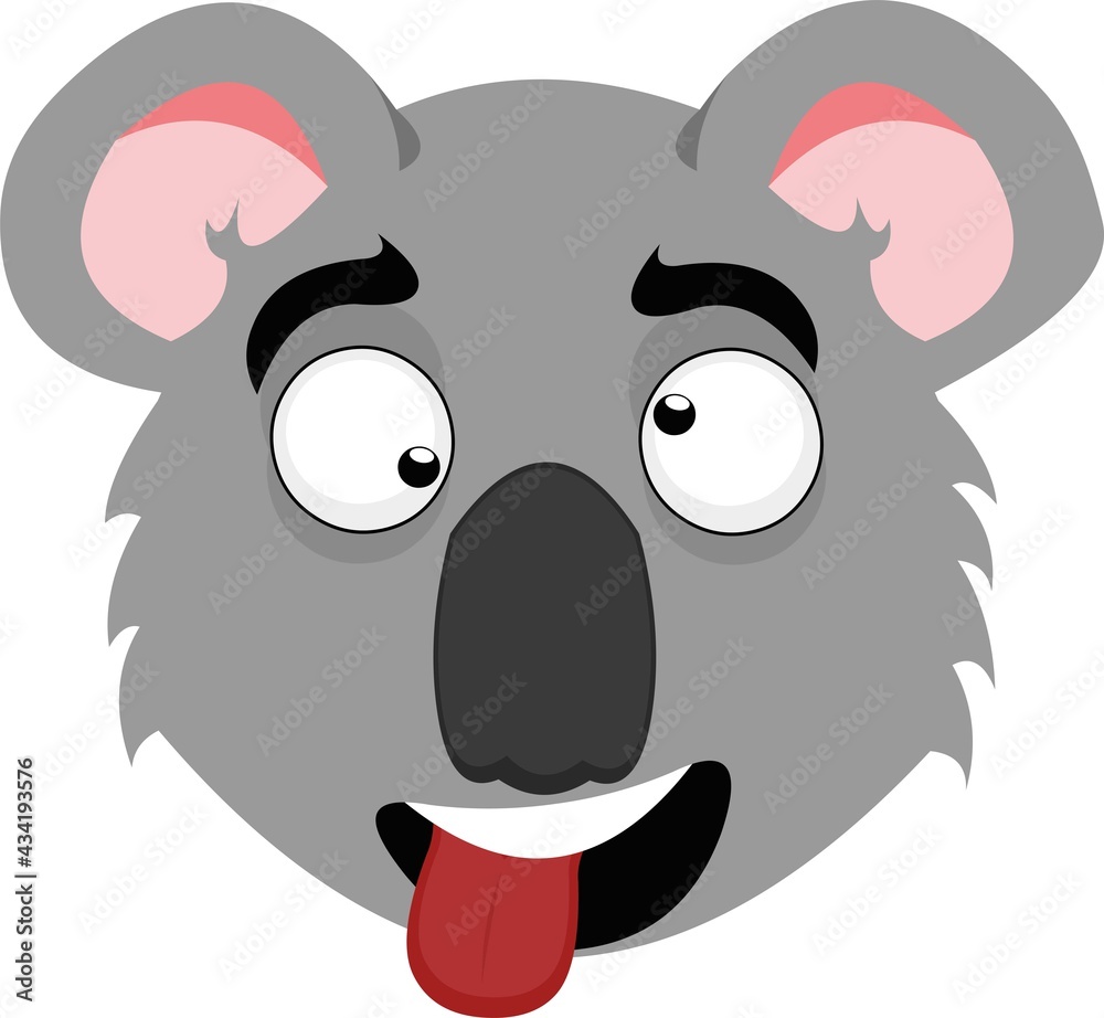 Vector emoticon illustration of a cartoon koala's face with a funny ...