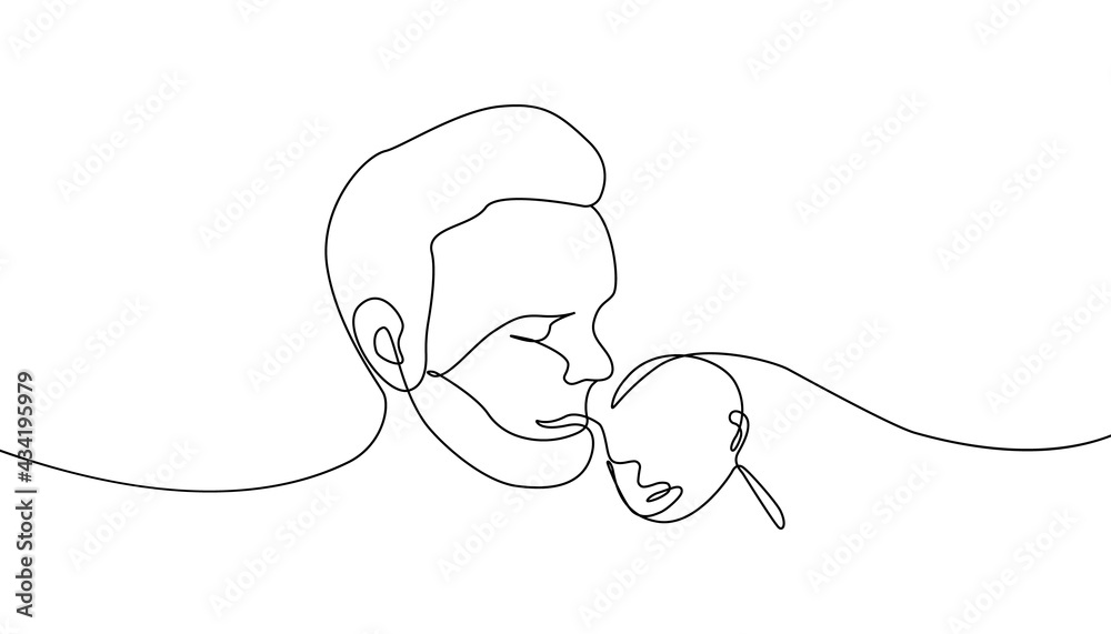 Fathers Day line art.Solid line,continuous one line drawing. Father ...