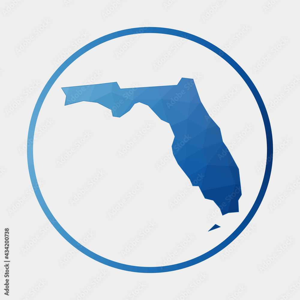 Florida icon. Polygonal map of the us state in gradient ring. Round low ...
