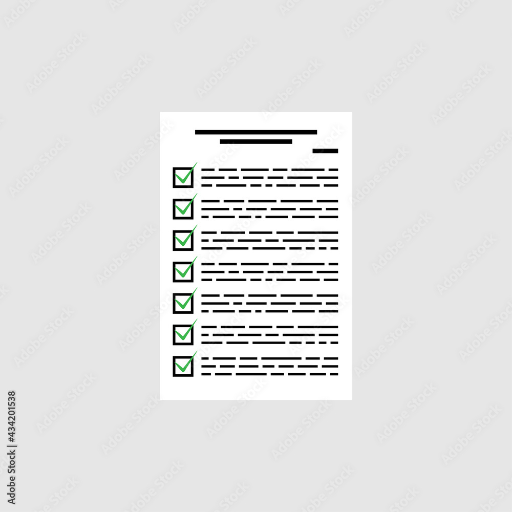 Questionnaire checklist form with text and green answer marks. Vector ...