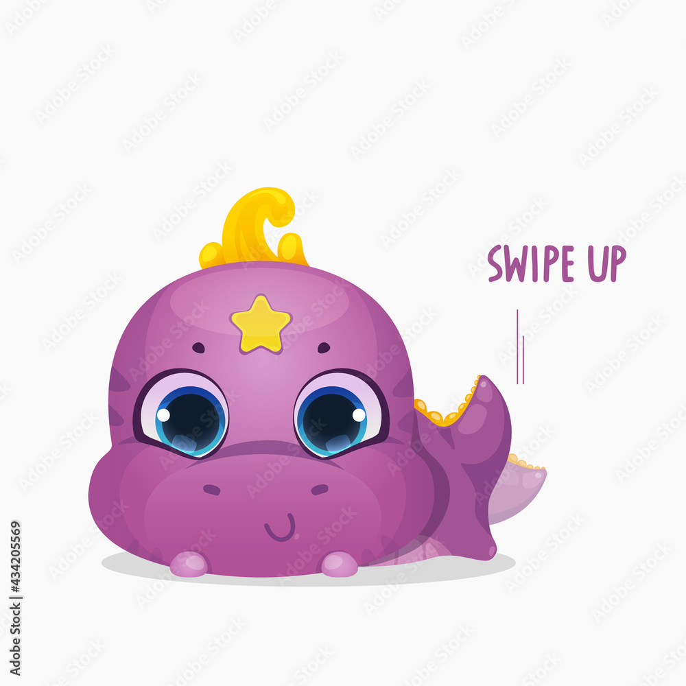 Cartoon cute dinosaur tail wagging. Little sweet dino kid character ...