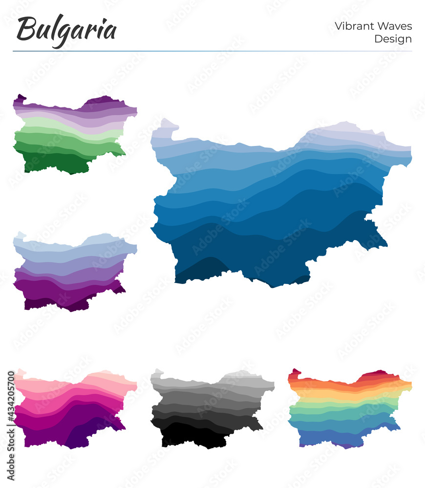 Set of vector maps of Bulgaria. Vibrant waves design. Bright map of ...