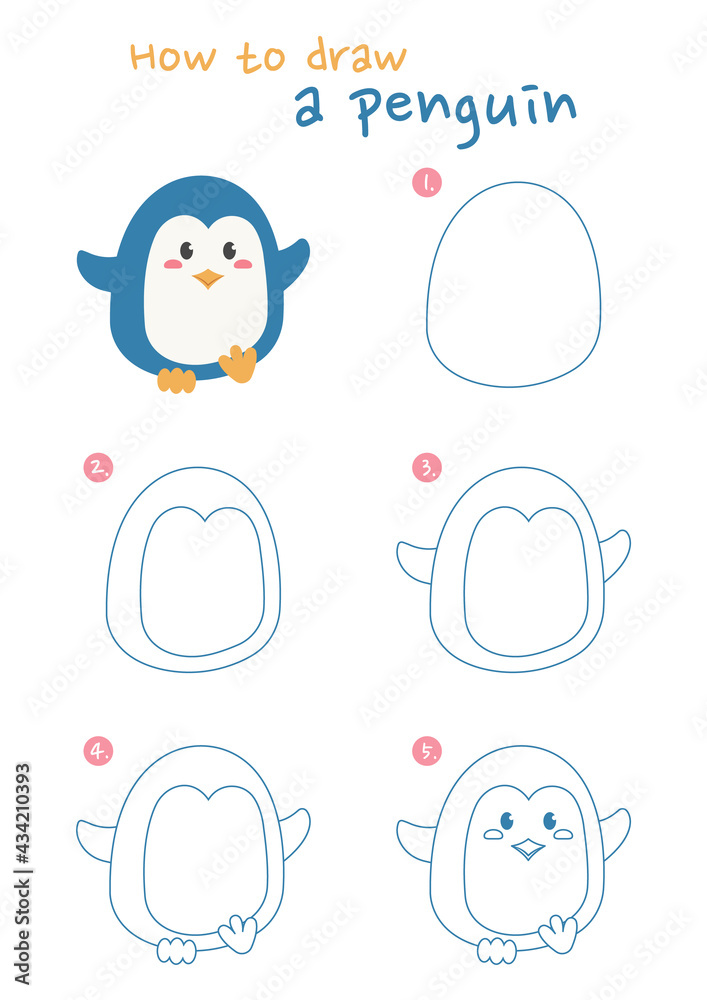 Vetor de How to draw a penguin vector illustration. Draw a penguin step ...