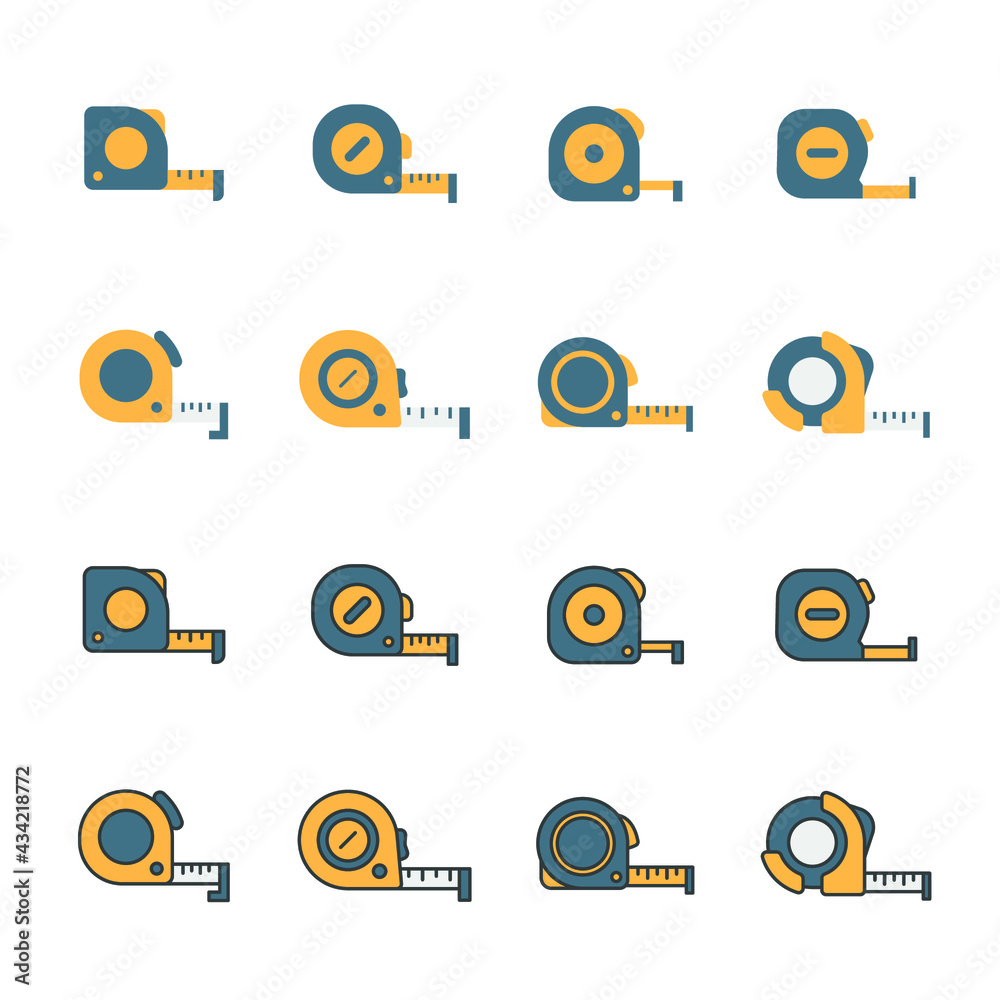 Measure Tape Icon Set Simple Flat And Filled Outline Style Collection Meter Length Metric
