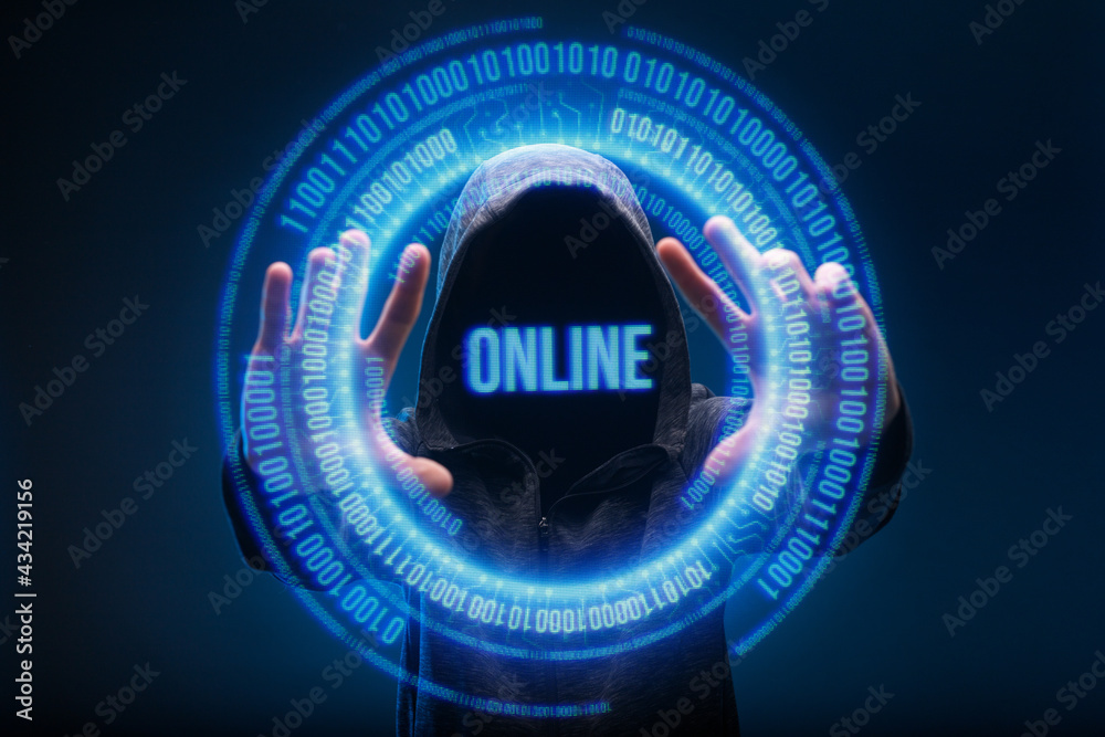 Dangerous hacker. Internet, cyber crime, cyber attack, system, game ...