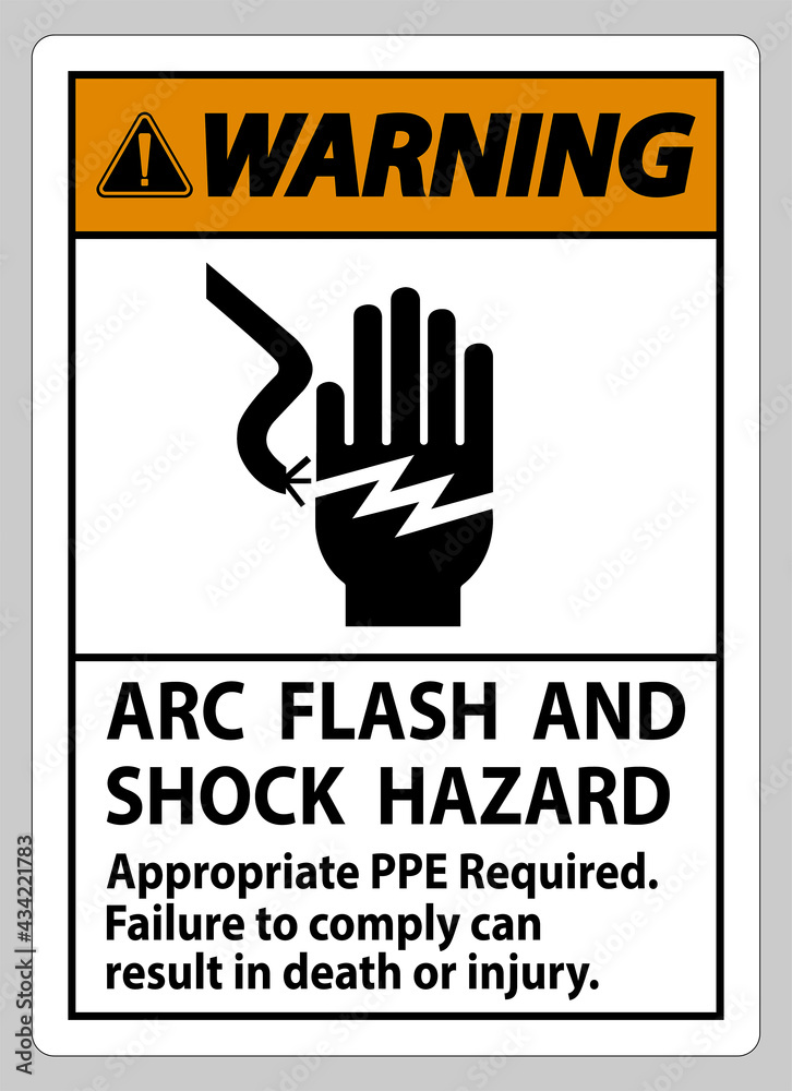 Warning Sign Arc Flash And Shock Hazard Appropriate PPE Required Stock ...