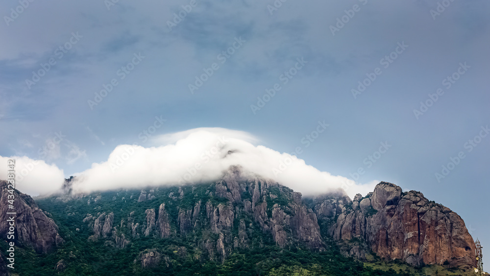 Wonderful monsoon climate with Misty white clouds mountain background ...
