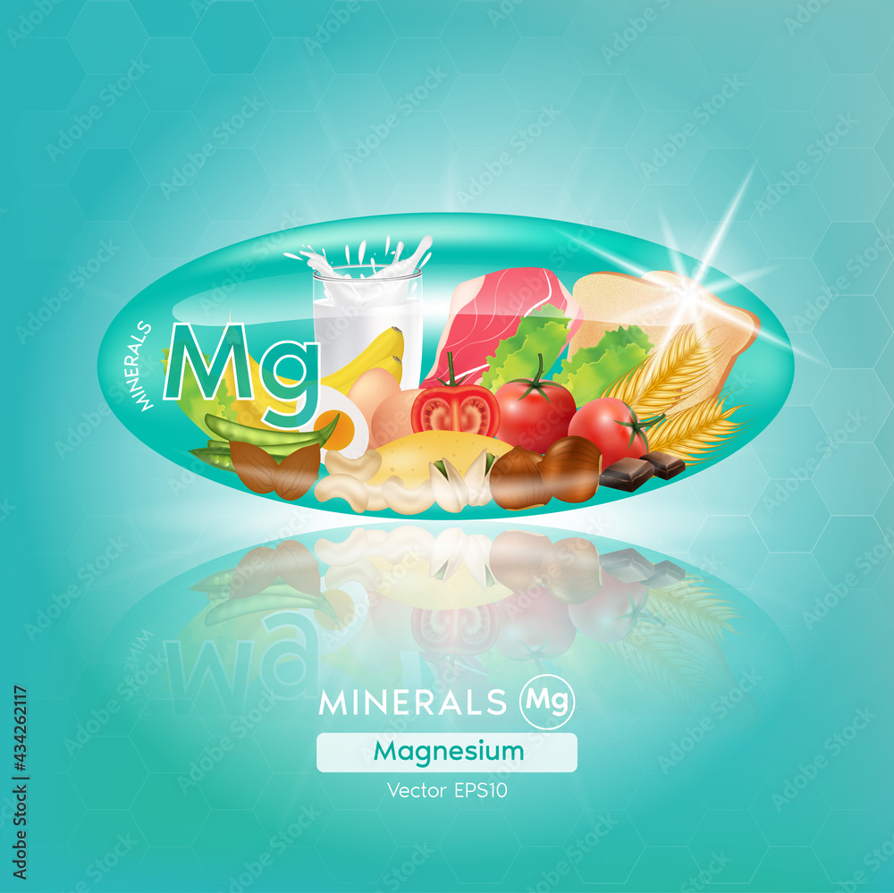 Green Magnesium mineral capsules. Benefits Healthy food of vitamins ...