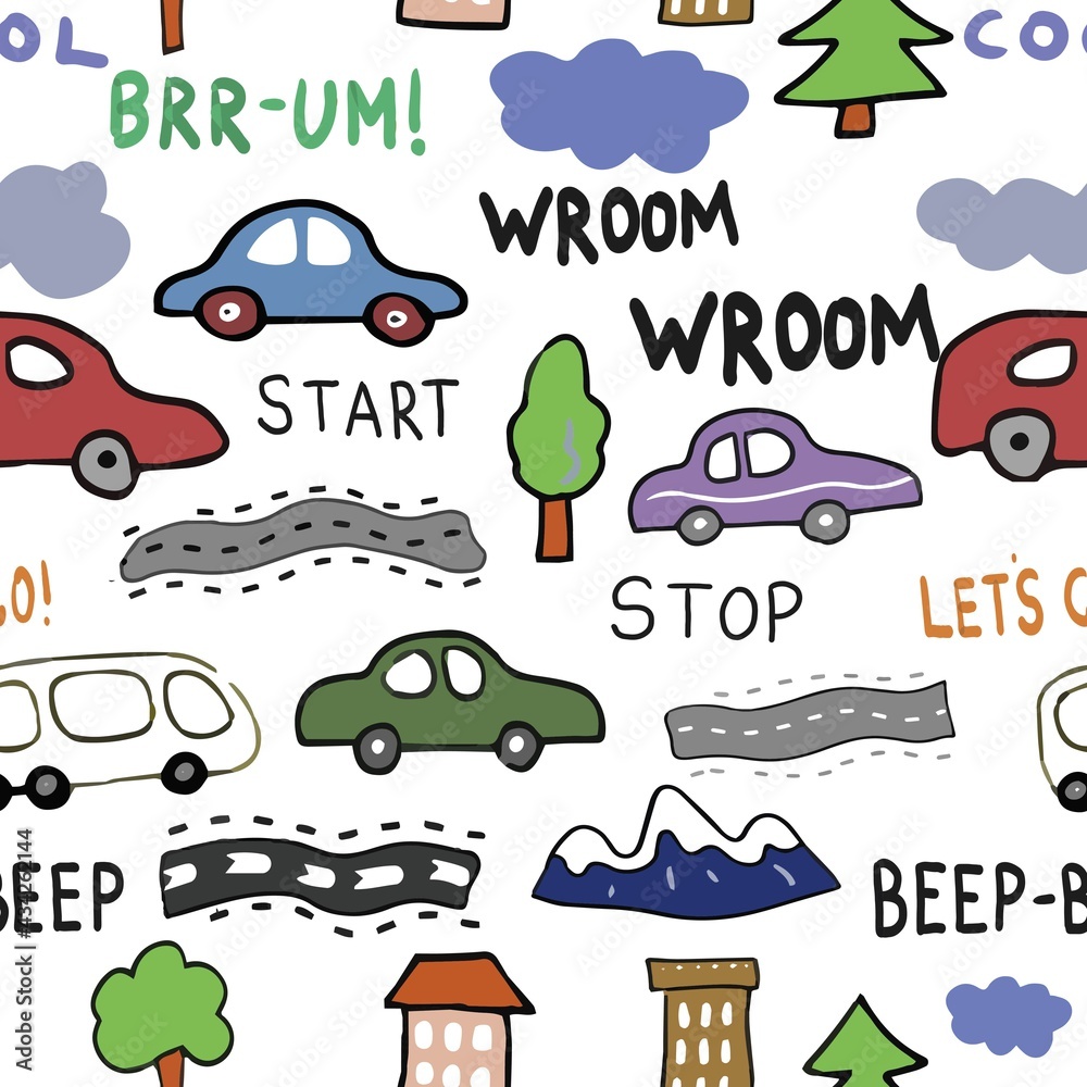 cars truck kids cartoon pictures road dump truck doodle sketch patern ...