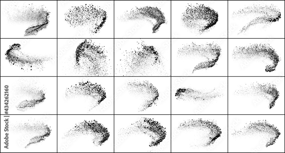 Set of explosion black grainy texture isolated on white background ...