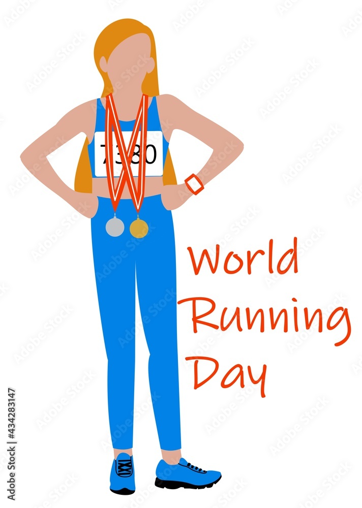 Postcard and congratulations on the world running day, June 2. Flat ...
