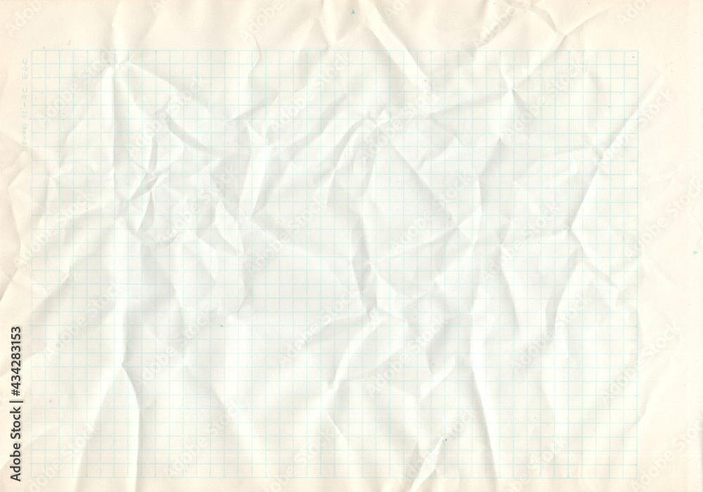 White crumpled paper. Blue graph lines, hi resolution old drawing grid ...