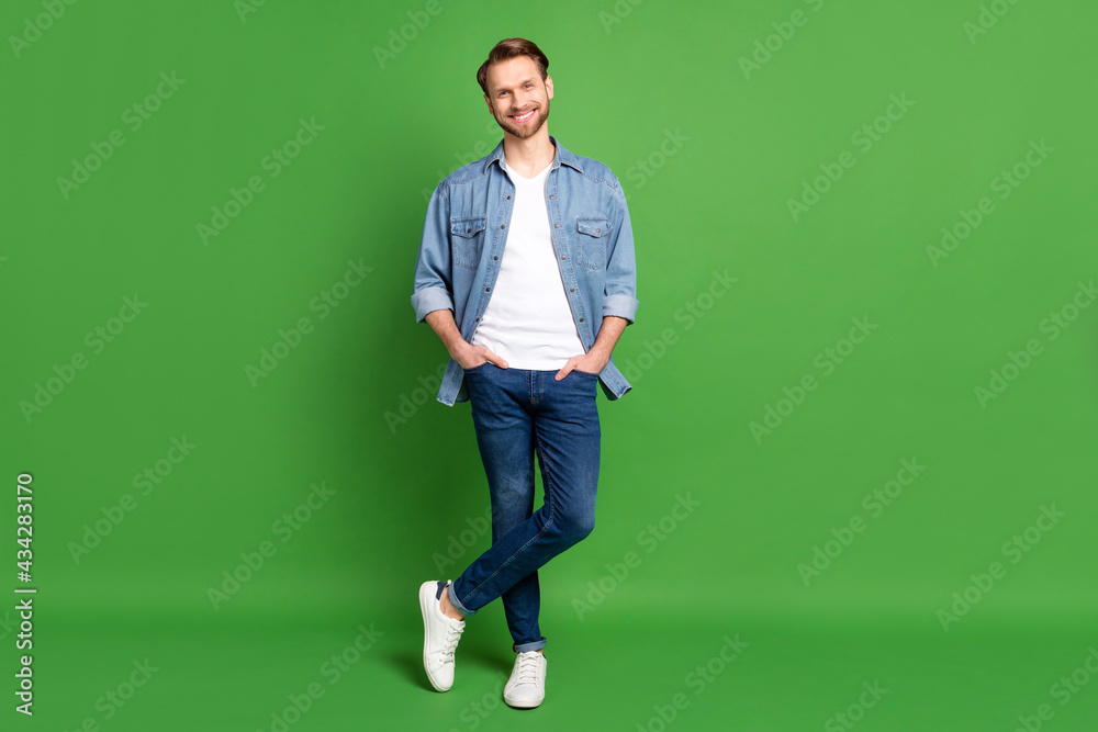 Full length body size photo of confident man wearing casual clothes ...