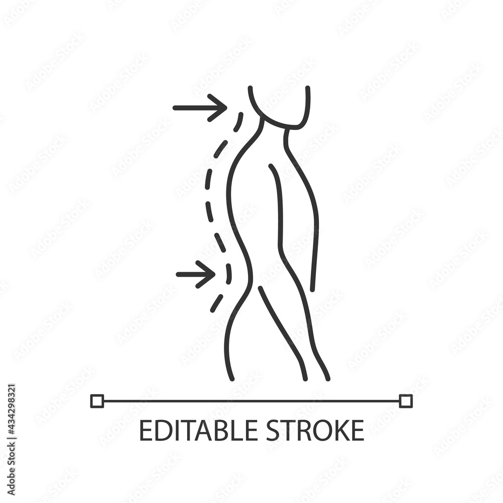 Lumbar lordosis linear icon. Excessive inward spine curve. Saddleback ...