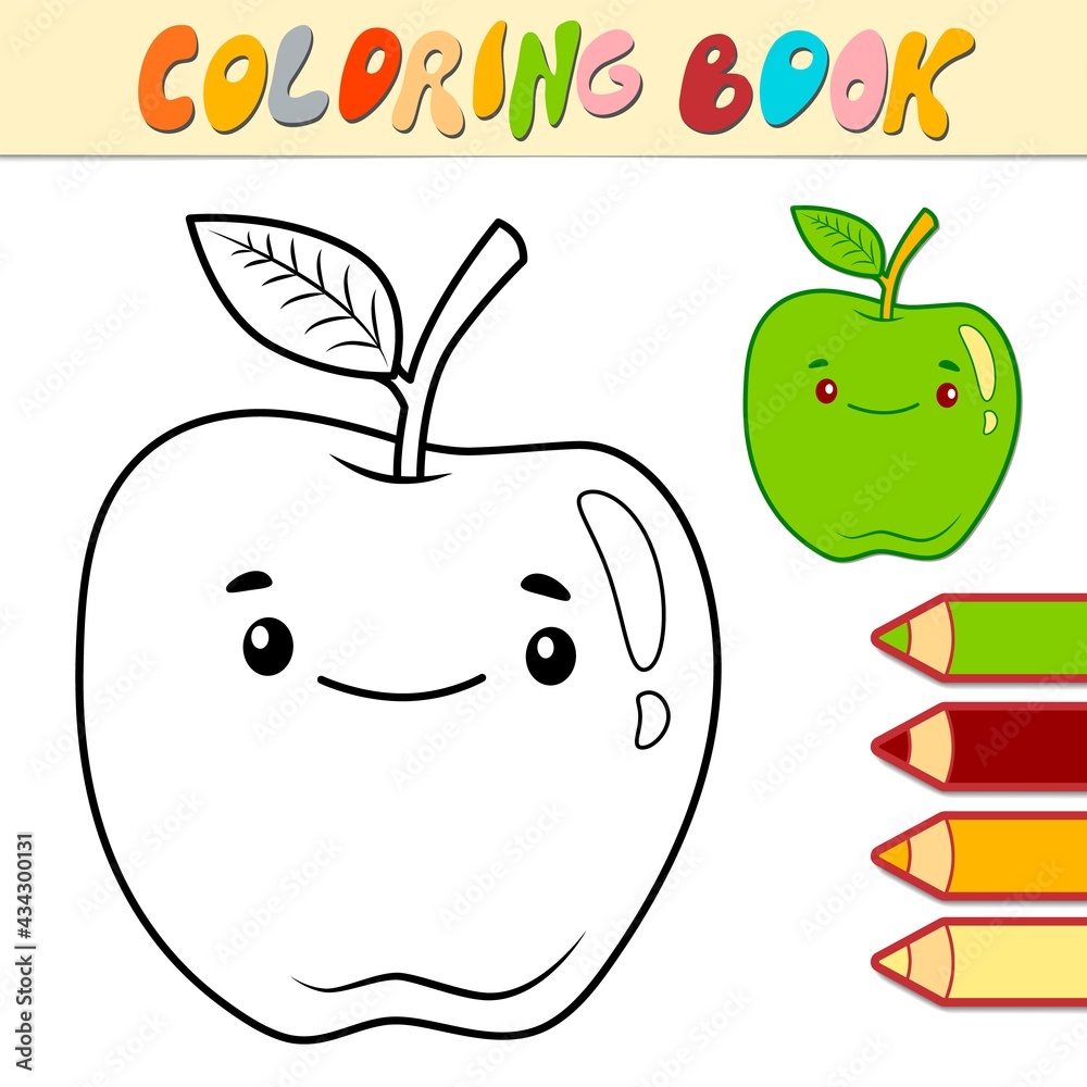 Coloring book or page for kids. apple black and white Stock ...