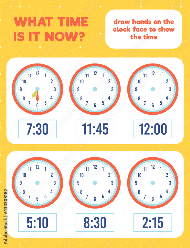 What time is it? Draw hands on the clock face. Time worksheet practice ...