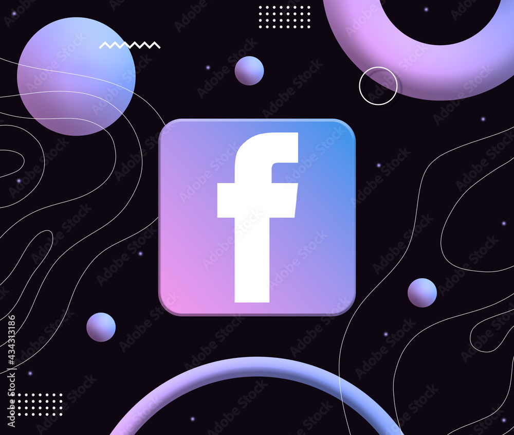 Facebook logo icon on the background of aesthetic neon shapes 3d ...