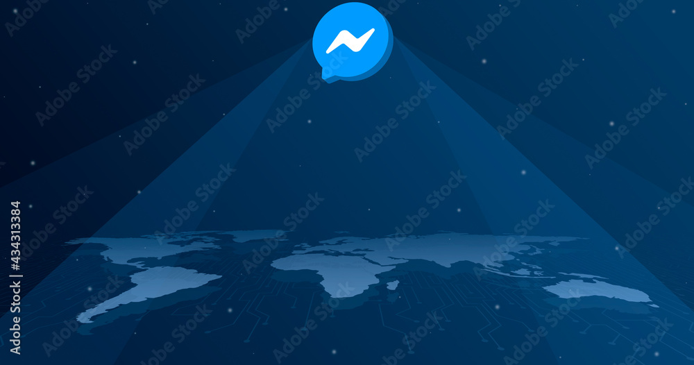 Messenger logo icon over all continents of the world map 3d Stock ...