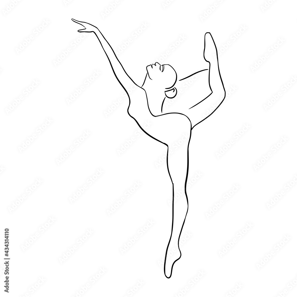One Line Ballet Dancer. Continuous line art ballerina for logo, emblem ...