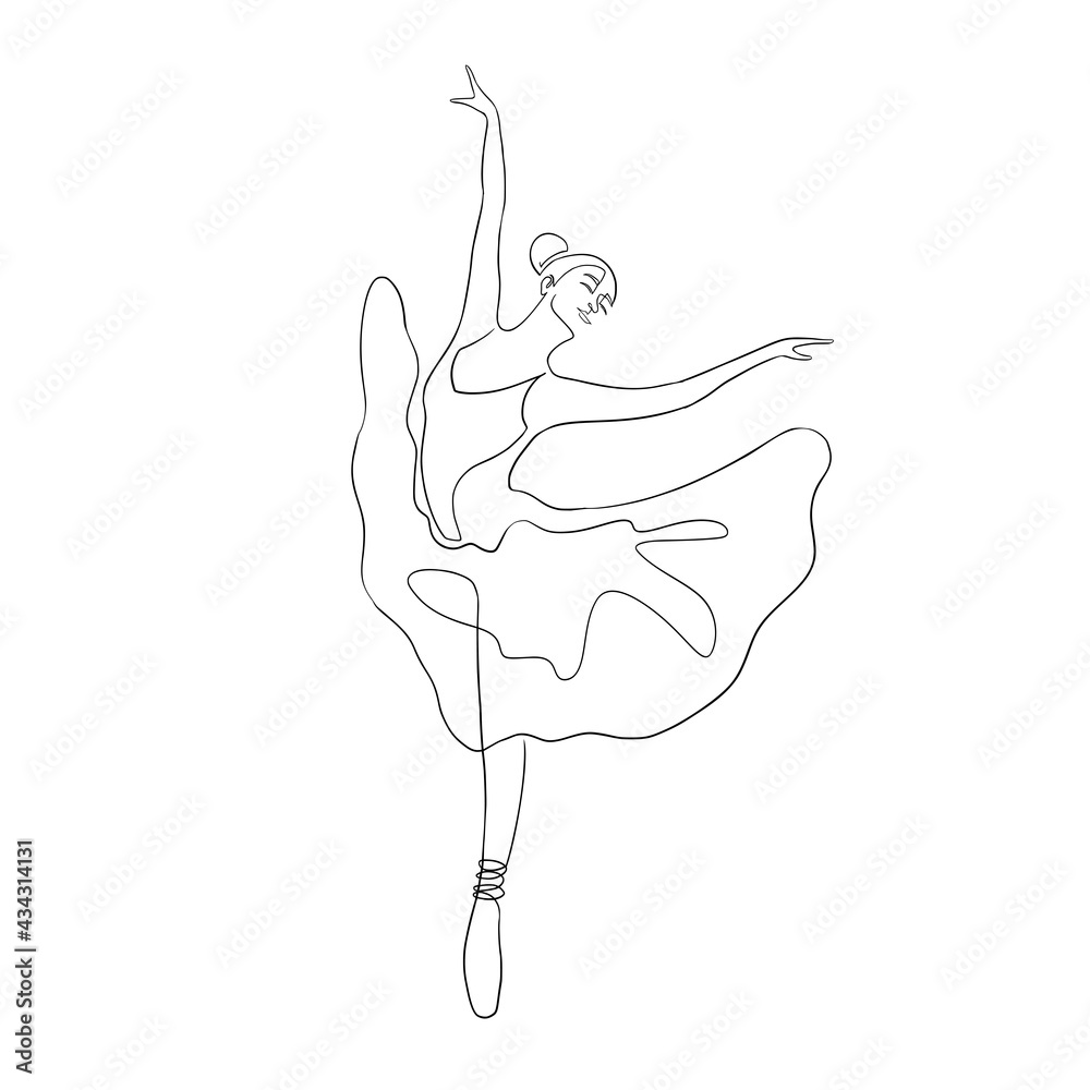 Continuous Line Art Ballerina Isolated Vector Illustration. One line ...