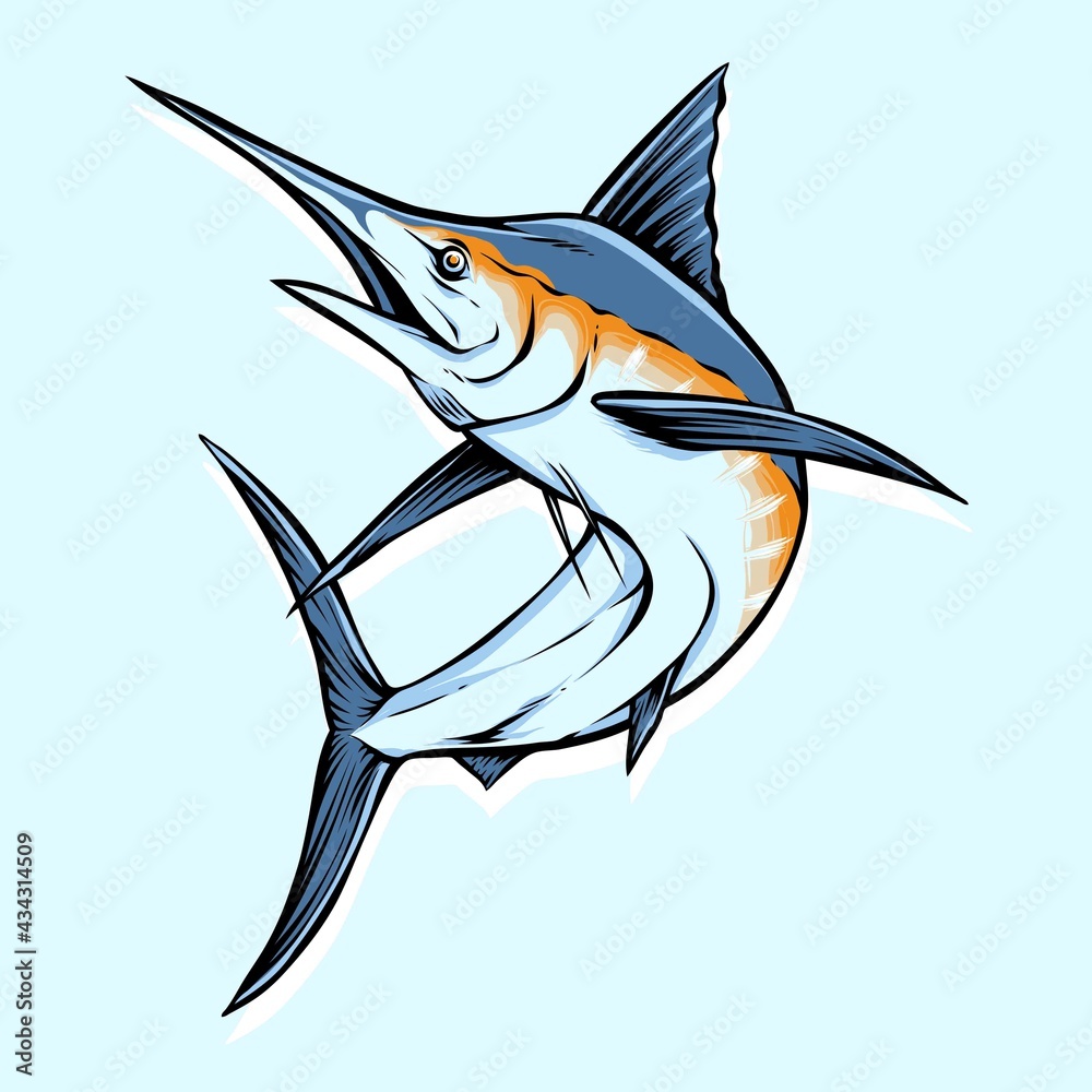 Photo & Art Print blue marlin fish jumping vector logo, InksyndromeArtwork