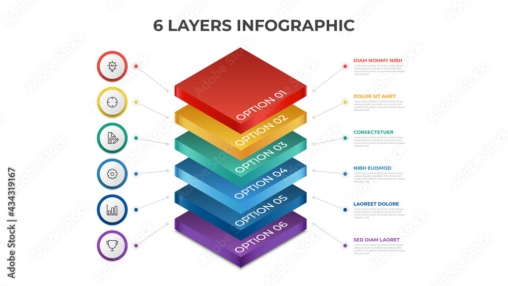6 layers infographic element template vector, vertical list diagram for ...