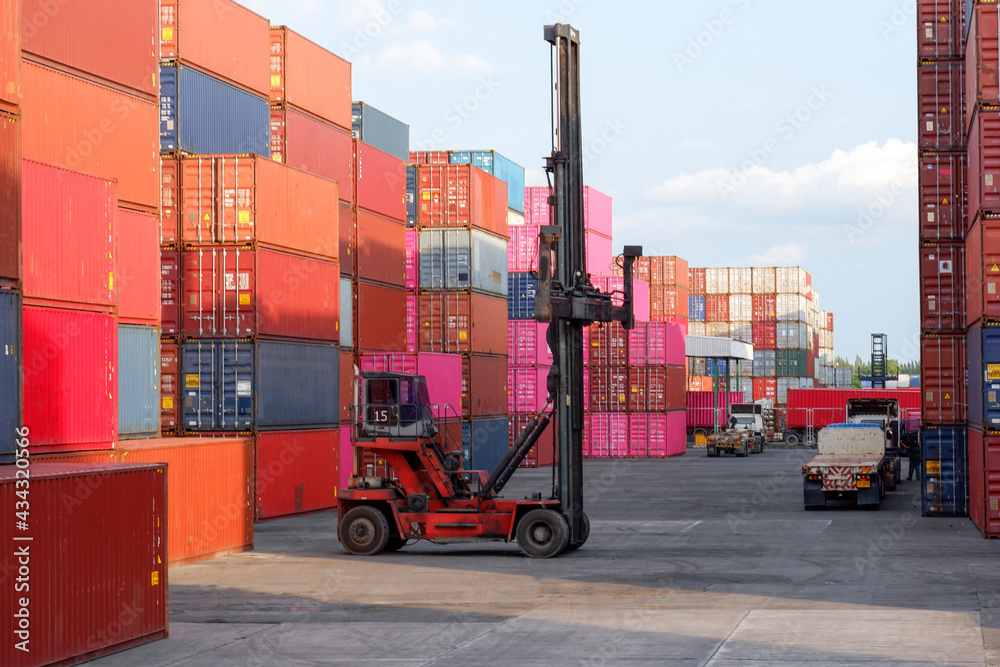Container truck in port for shipping container logistics business ...