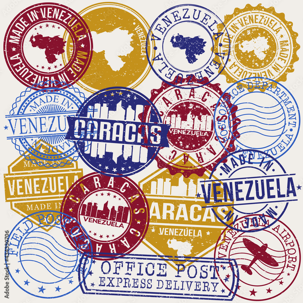 Caracas Venezuela Set of Stamps. Travel Stamp. Made In Product. Design ...