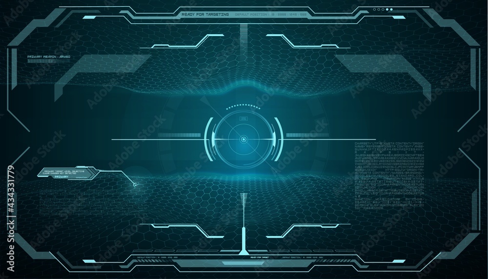 HUD futuristic monitor screen, target aim control interface. Vector ski ...