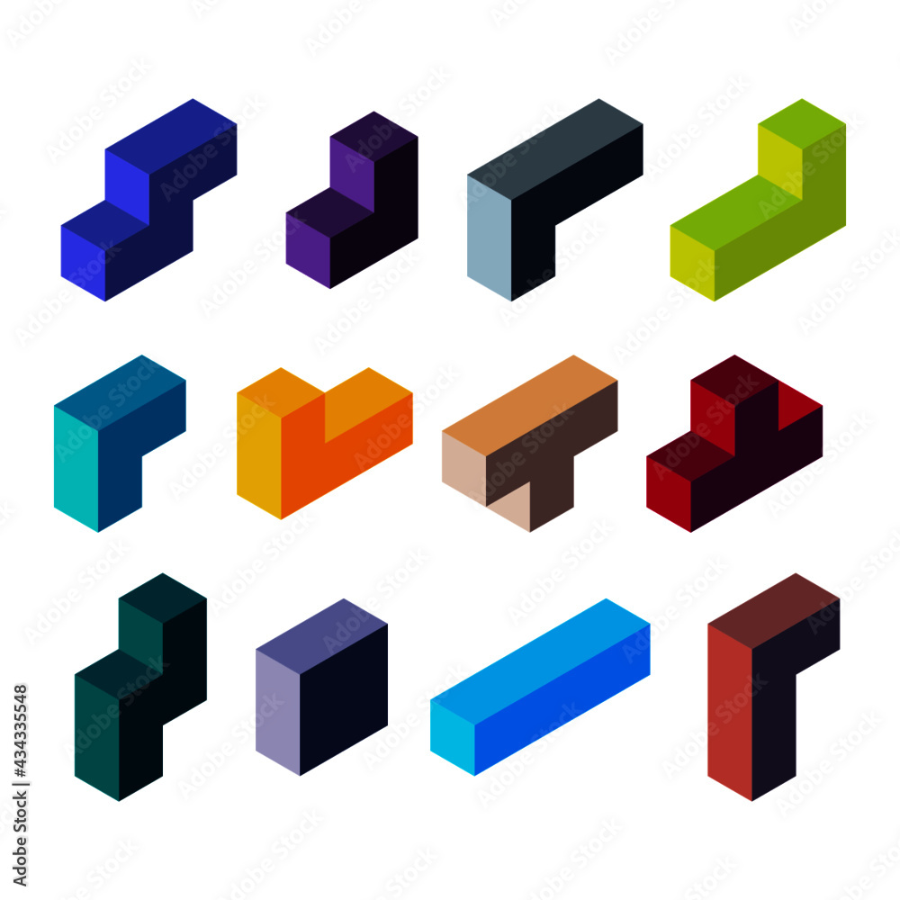 Abstract 3d Colorful Isometric Tetris Shapes Created With Trendy Geometric Elements The