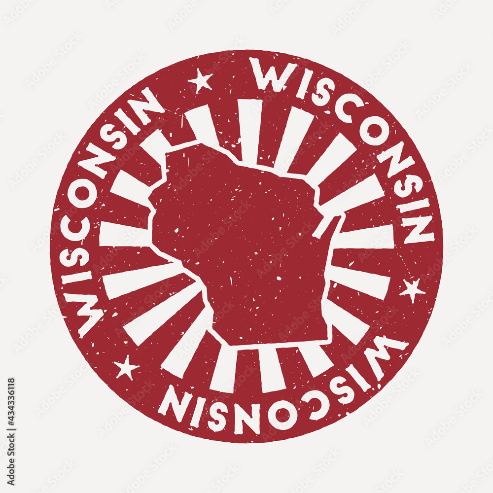 Wisconsin stamp. Travel red rubber stamp with the map of us state ...