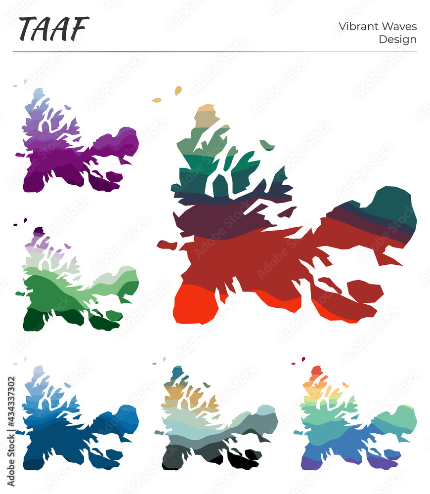 Set of vector maps of TAAF. Vibrant waves design. Bright map of country ...