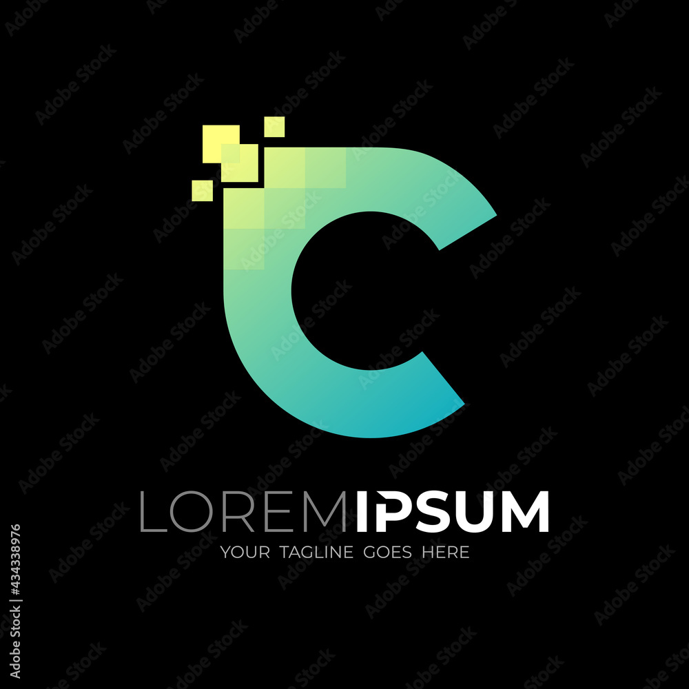 Technology logo, letter C logo with pixel design vector Stock Vector ...