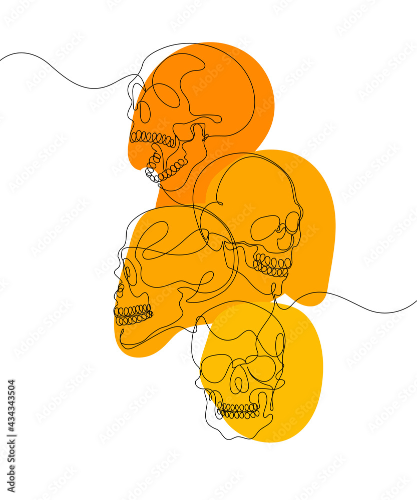 Continuous one line drawing. Abstract human skull. Vector illustration ...