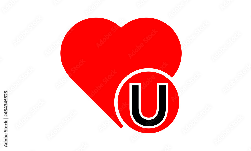 U with Red love shape. Love letter u logo vector design for valentines ...