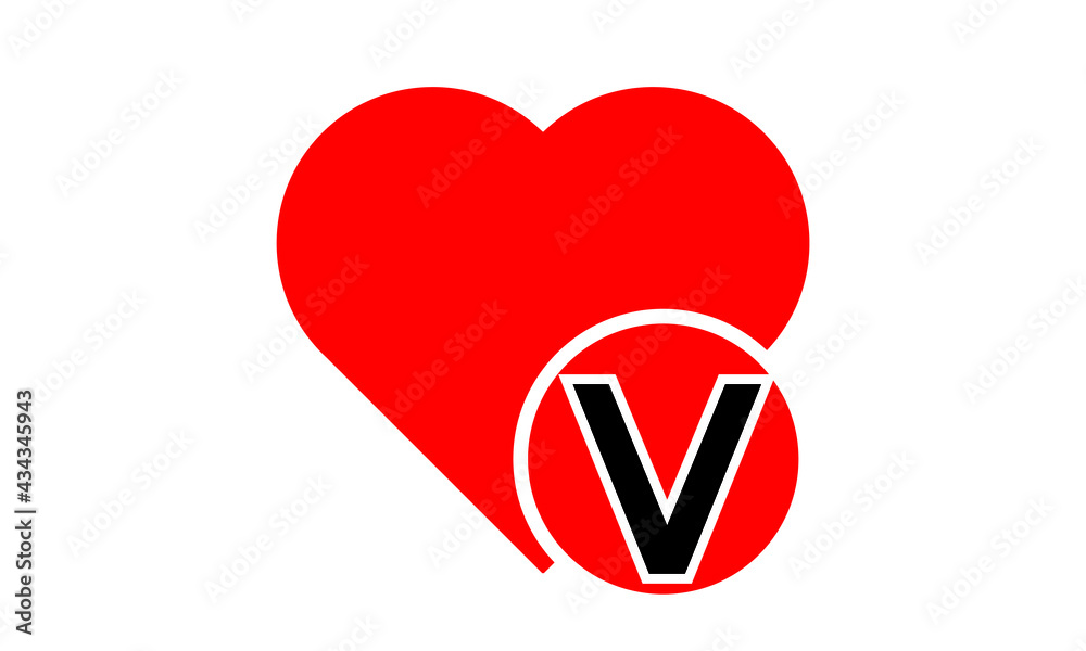 Vecteur Stock V with Red love shape. Love letter v logo vector design ...