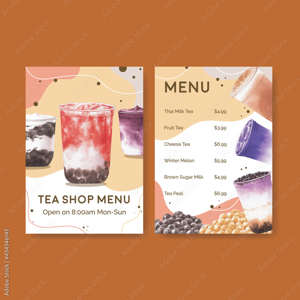 Menu template with bubble milk tea concept design for restuarant and ...
