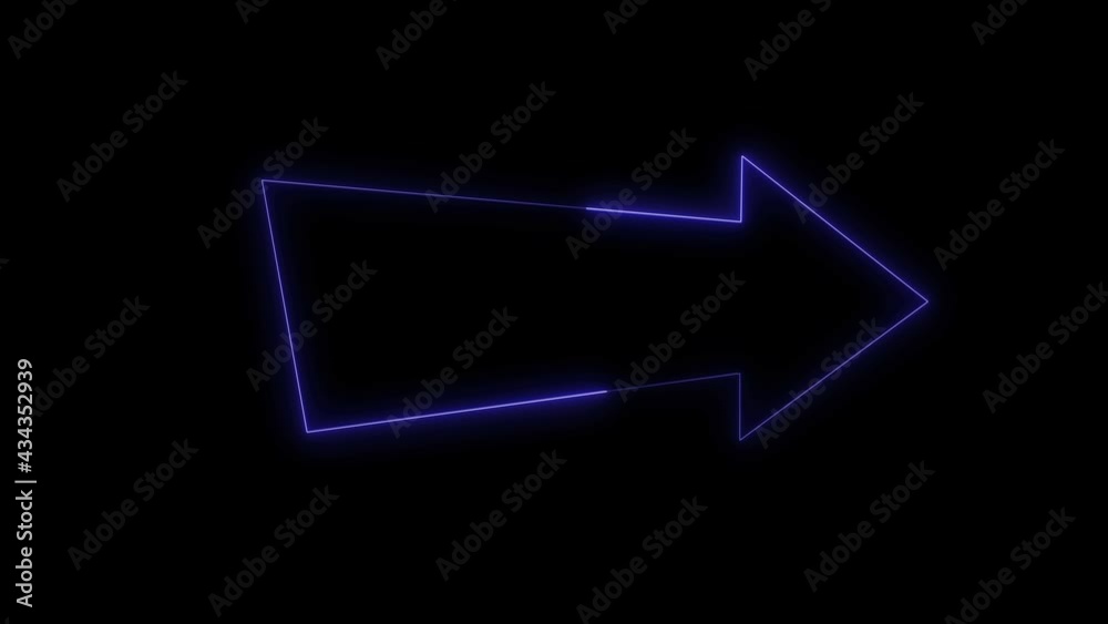 Dynamic glow effects of an arrow outline on a black background. Neon ...