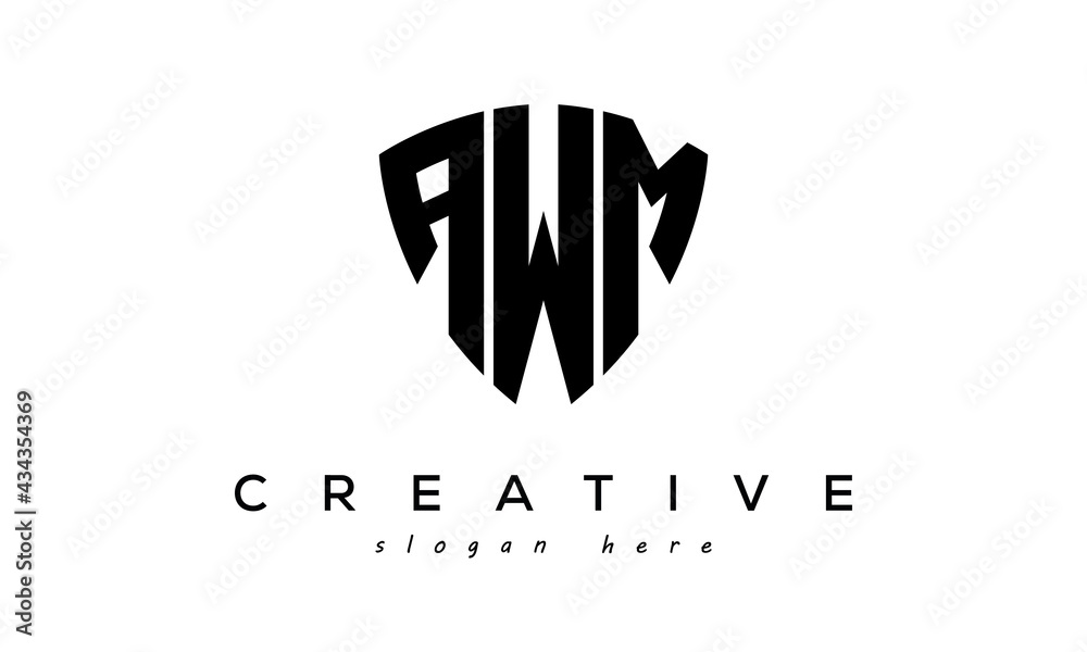 AWM letter creative logo with shield Stock Vector | Adobe Stock