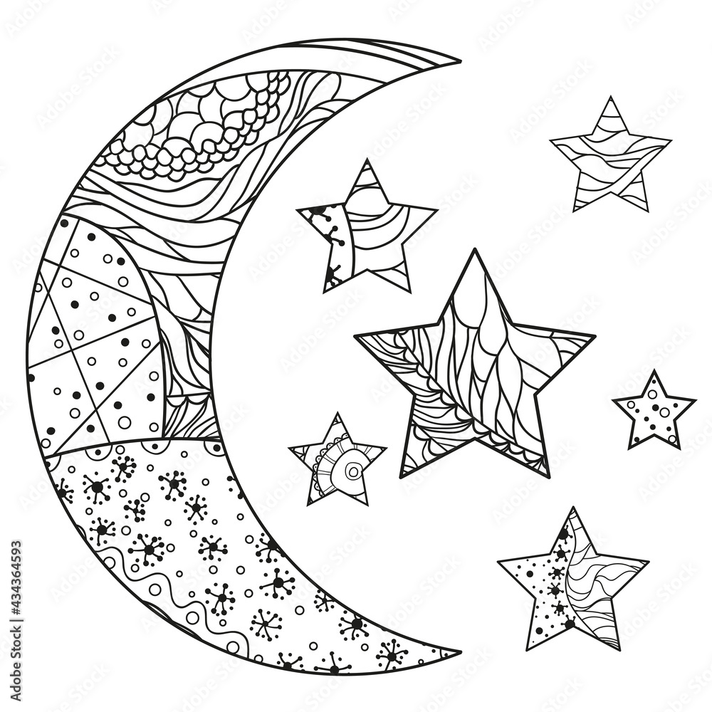 Moon and star with abstract patterns on isolation background. Design ...