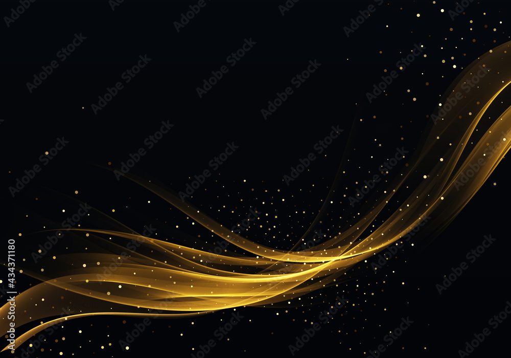 Golden abstract transparent light effect on black background, gold ...