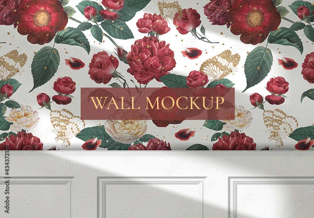 Red Roses Pattern Wallpaper Mockup Stock Template | Adobe Stock