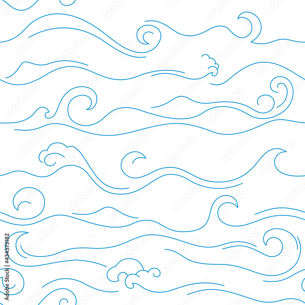 Simple background with ocean waves. Seamless pattern with abstract blue ...