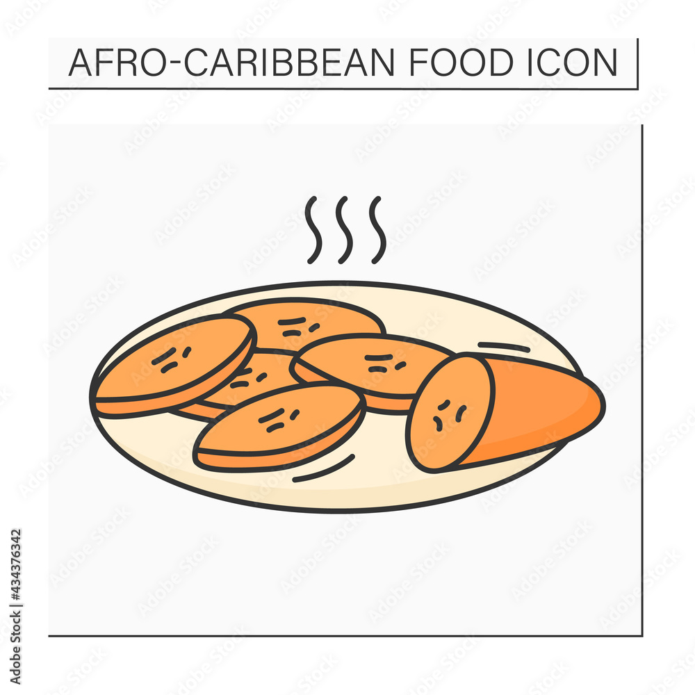 Fried plantain color icon. Ripe sweet plantains with caramelized ...