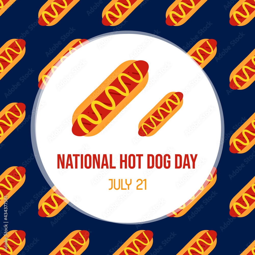National Hot Dog Day vector cartoon style greeting card, illustration ...